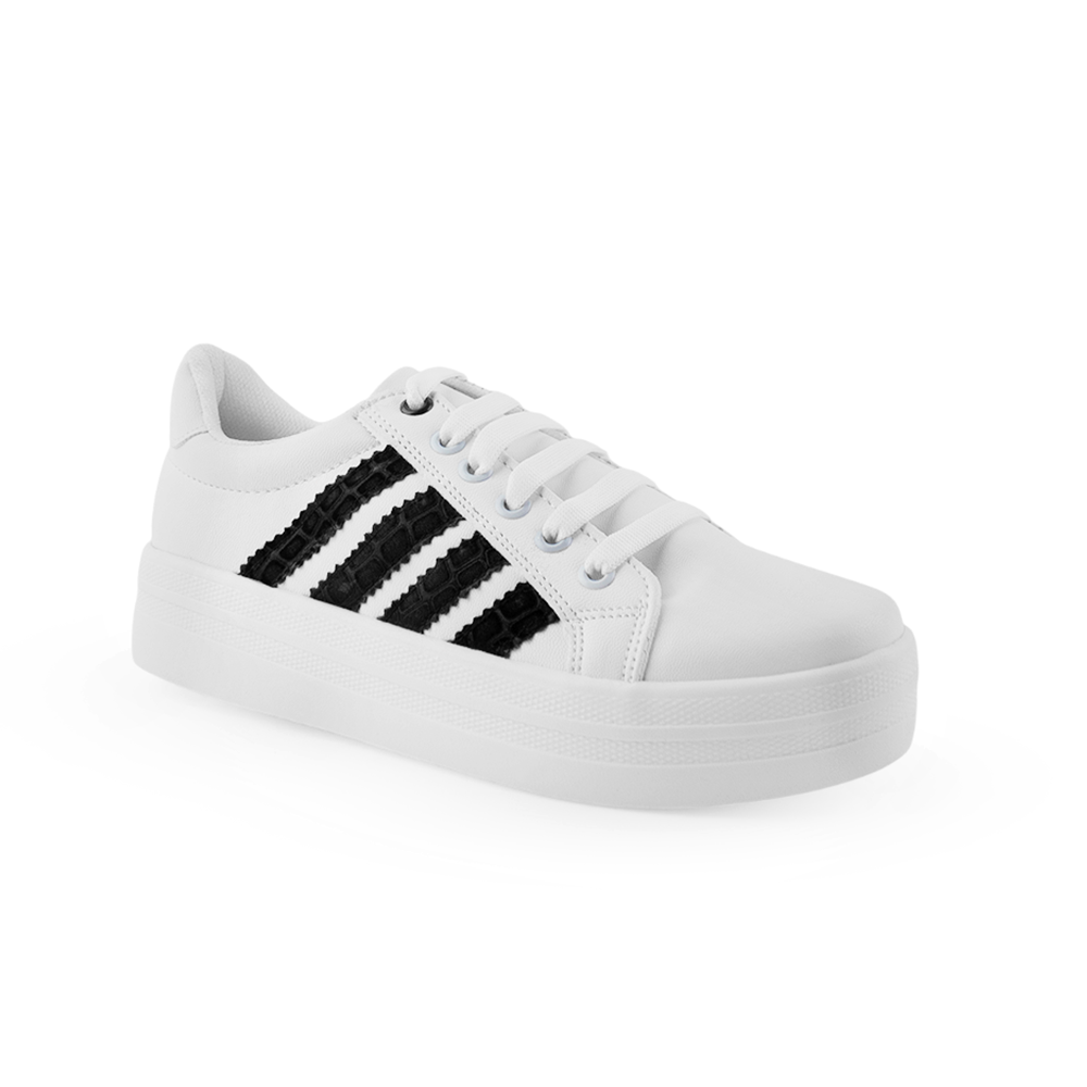 Tenis Blanco Negro Casual Dama Moda Franjas Basico Urbano 4820012 ...