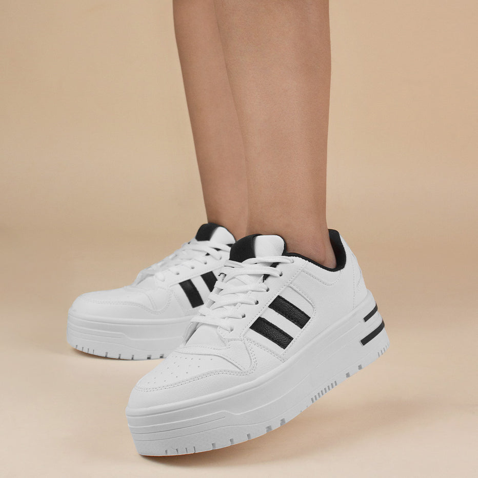 Tenis Blanco Negro Dama Plataforma Alta Casual Moda Sneakers Comodo Ur ...