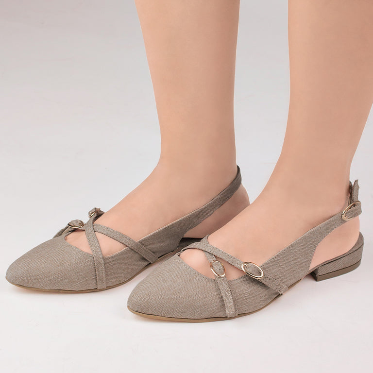 Balerina Beige Dama Doble Hebilla Tacon Bajo Destalonada Moda 4070061 ...