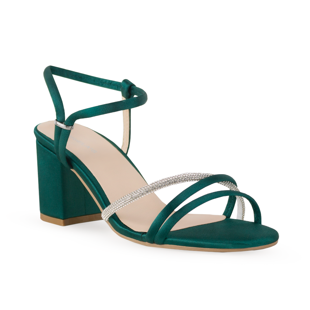 Zapatilla Verde Dama Brillos Elegante Tacon Cuadrado Formal Mujer 4040 ...